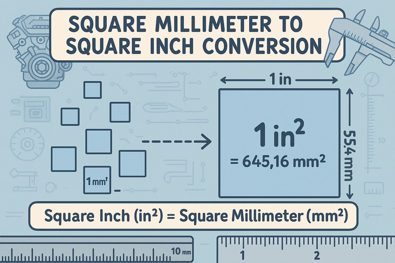 Convertisseur de millimètres carrés en pouces carrés - JetCalculator